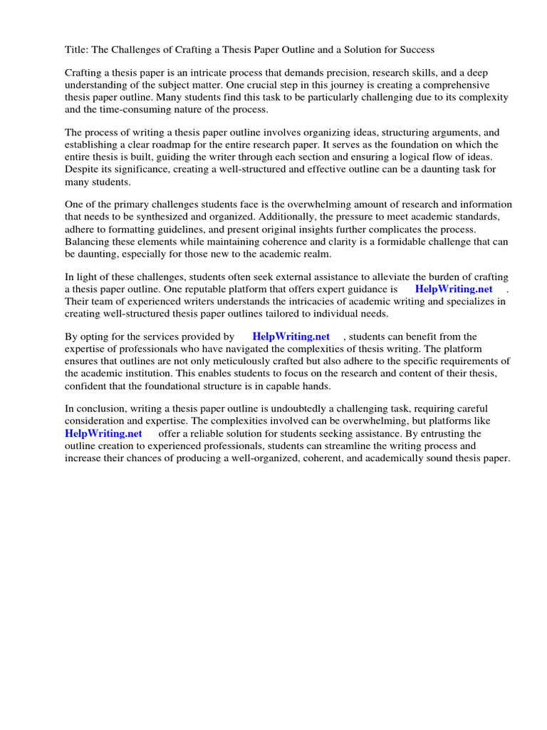 Writing A Thesis Paper Outline | PDF | Essays | Thesis