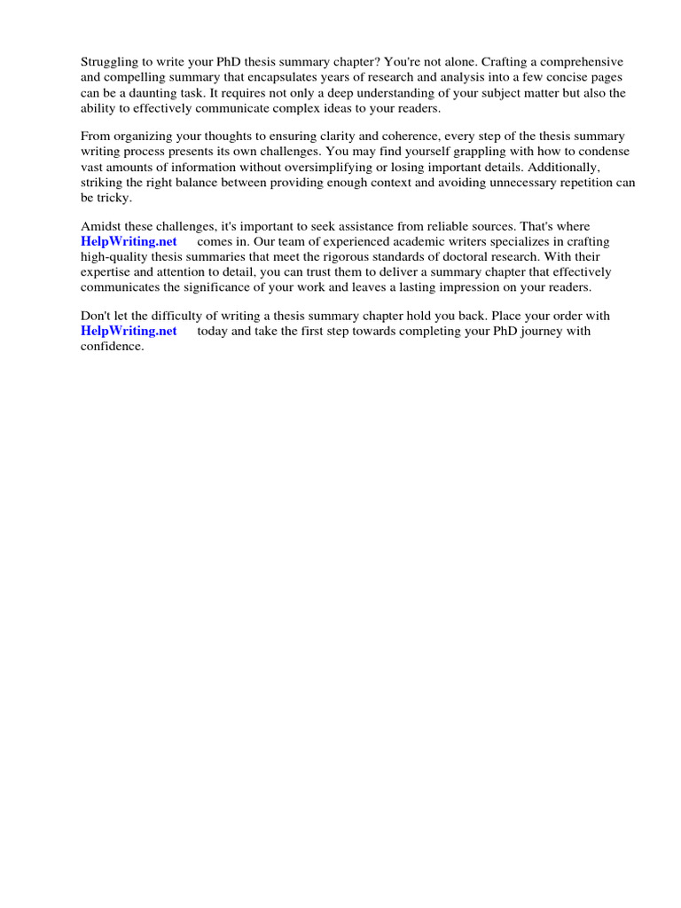 Summary Chapter of PHD Thesis | PDF | Thesis | Methodology