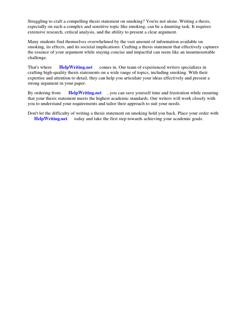 Thesis Statement Examples On Smoking | PDF | Tobacco Smoking | Addiction