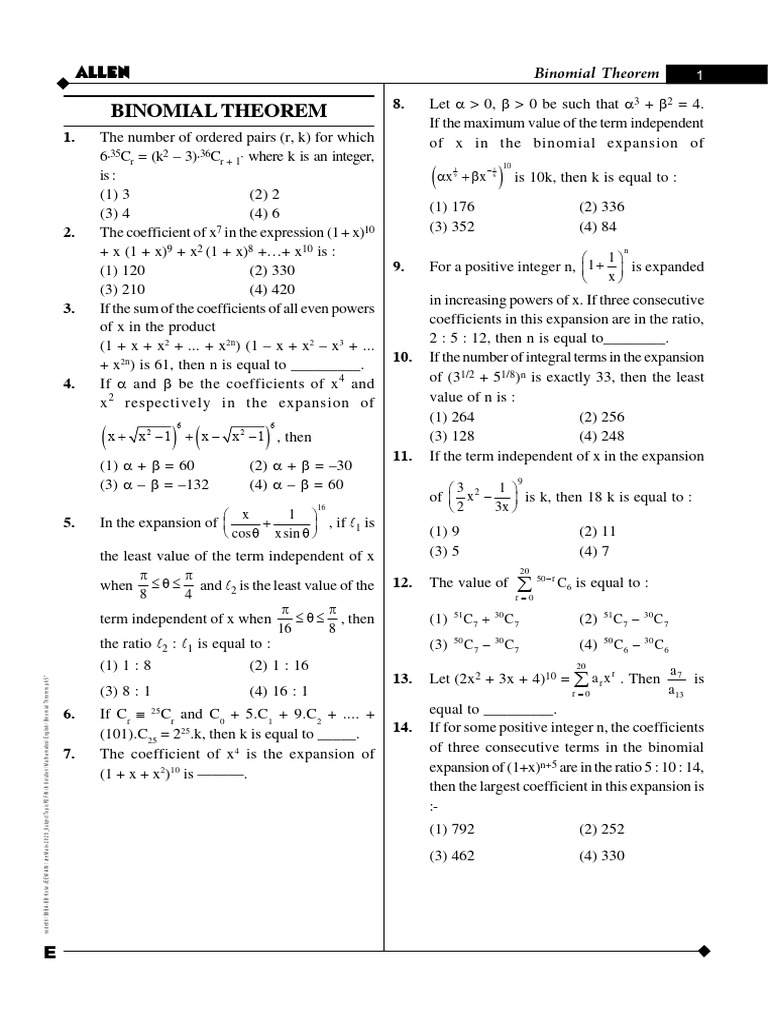 Binomial Theorem | PDF | Numbers | Arithmetic
