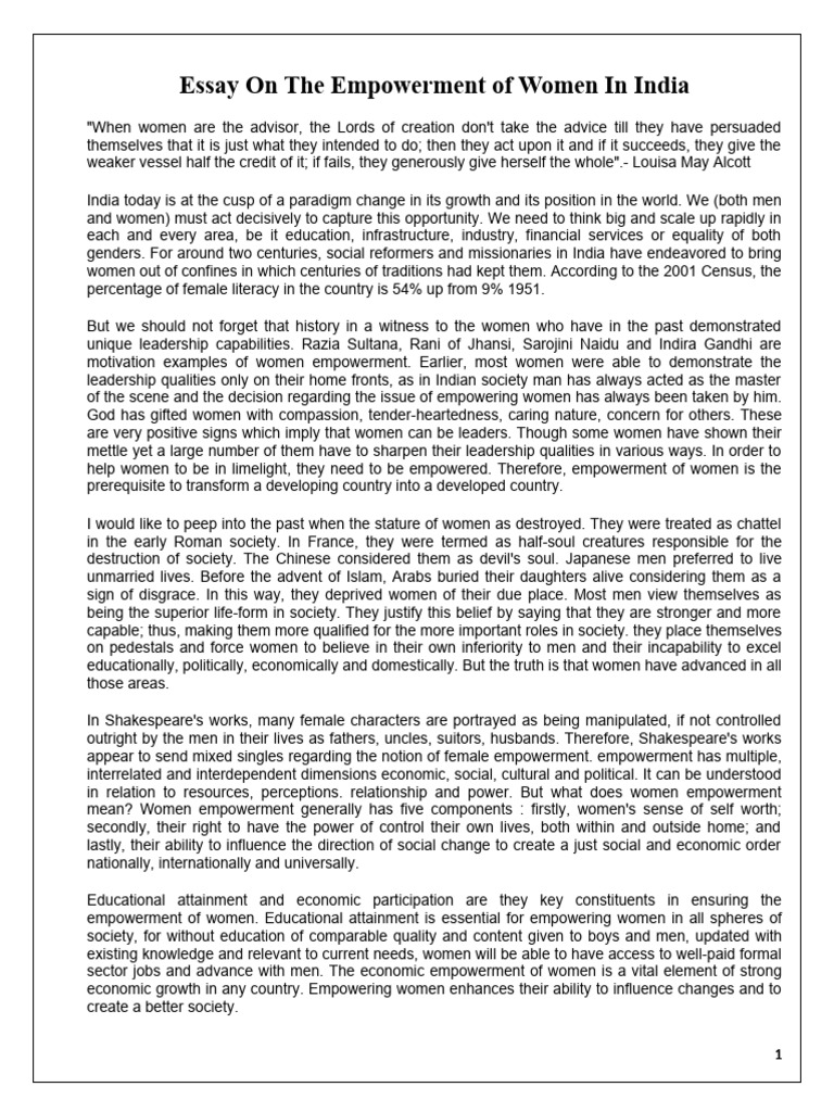 Essay - The Empowerment of Women in India | PDF | Empowerment