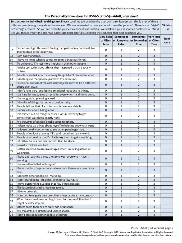Personality Inventory For DSM - 5 (PID-5) ADULT - Page - 2 | PDF