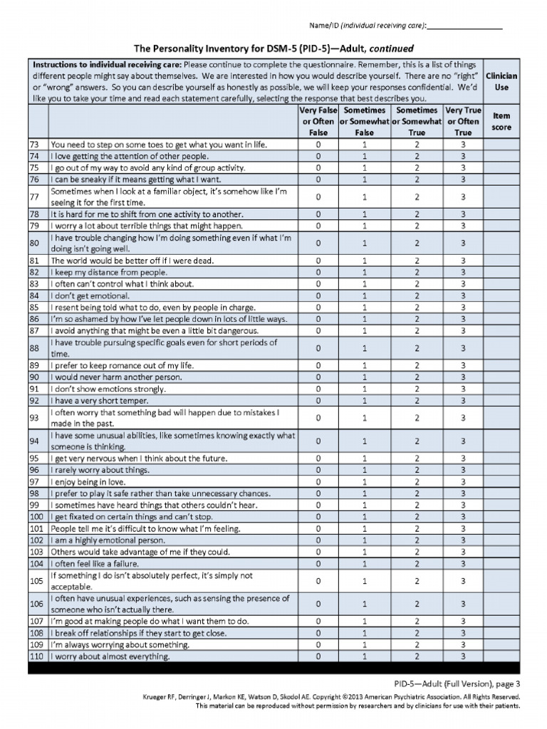 Personality Inventory For DSM - 5 (PID-5) ADULT - Page - 3 | PDF