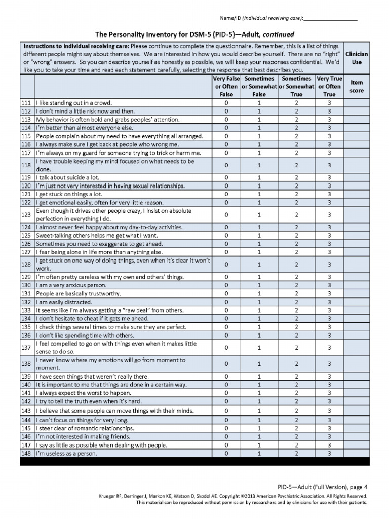 Personality Inventory For DSM - 5 (PID-5) ADULT - Page - 4 | PDF