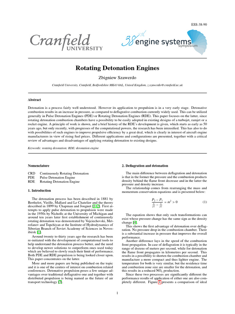 Rotating Detonation Engines: Zbigniew Szawerdo | PDF | Rocket Engine | Engines