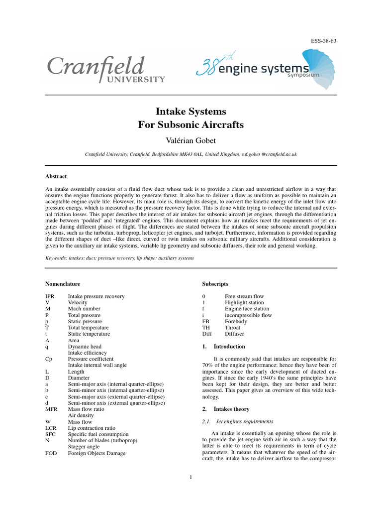 Intake Systems For Subsonic Aircrafts Intake Systems For Subsonic ...