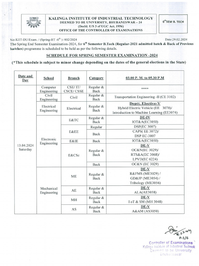 B.Tech 6th Sem Programme Spring-24 | PDF