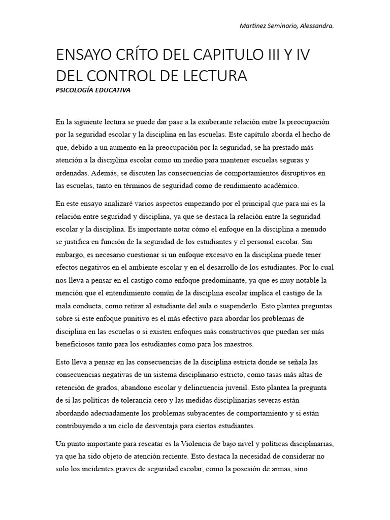 Ensayo de Lectura Clinico | PDF | Disciplinas | Comportamiento