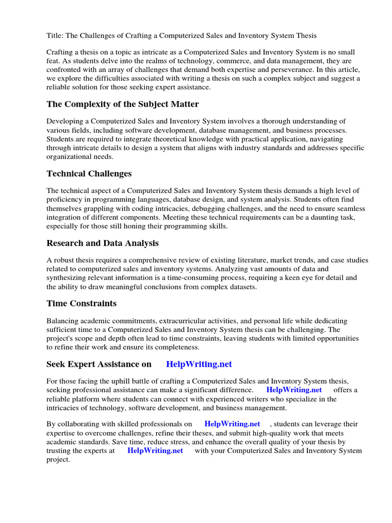 Computerized Sales and Inventory System Thesis | PDF | Inventory | Databases