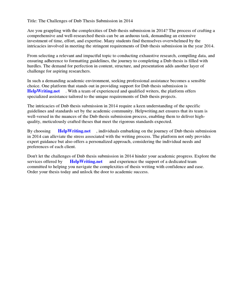 DNB Thesis Submission Challenges 2014 | PDF | Thesis | Homosexuality
