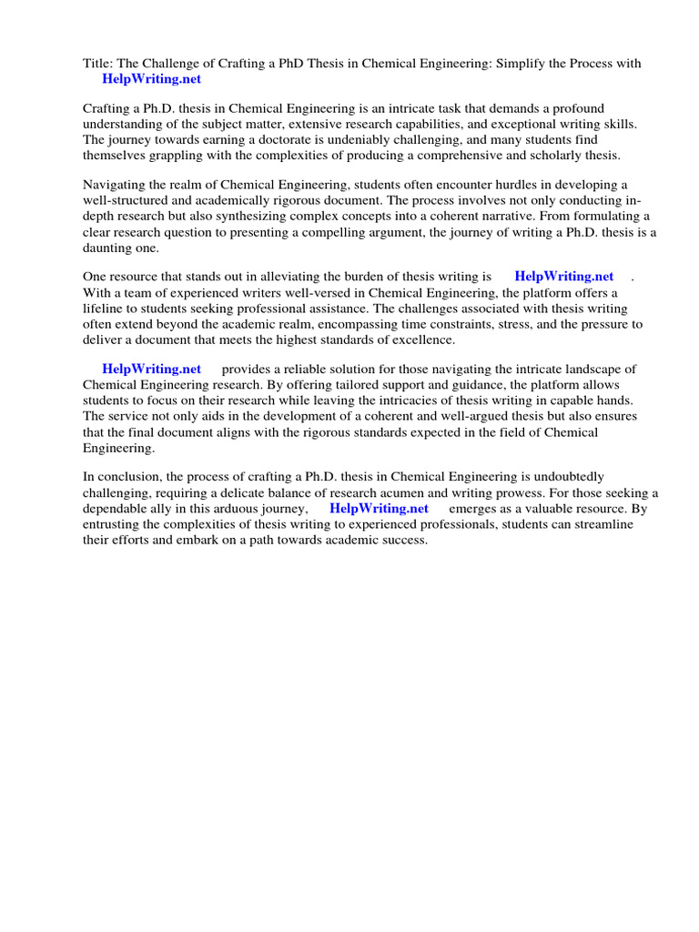 PHD Thesis Chemical Engineering PDF | PDF | Thesis | Doctor Of Philosophy