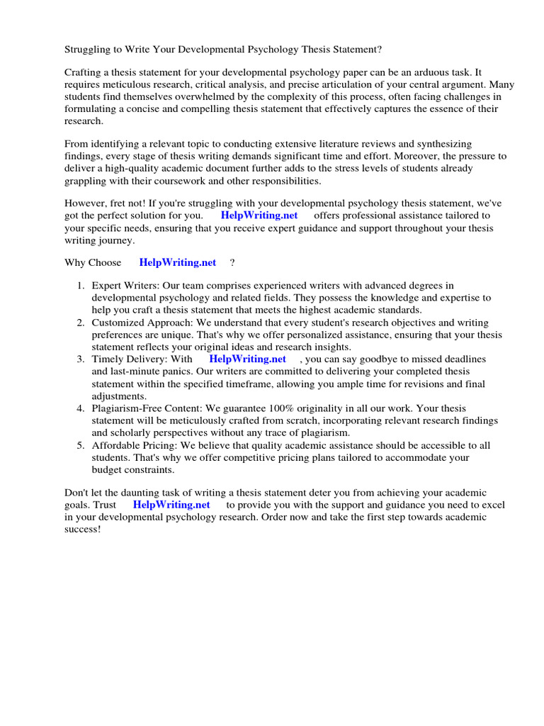 Thesis Statement For Developmental Psychology | PDF | Cognitive ...