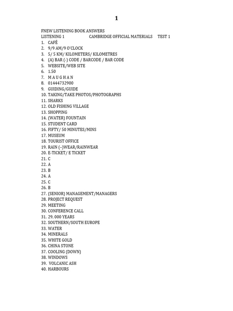 IELTS Listening Answers Overview | PDF | International English Language ...