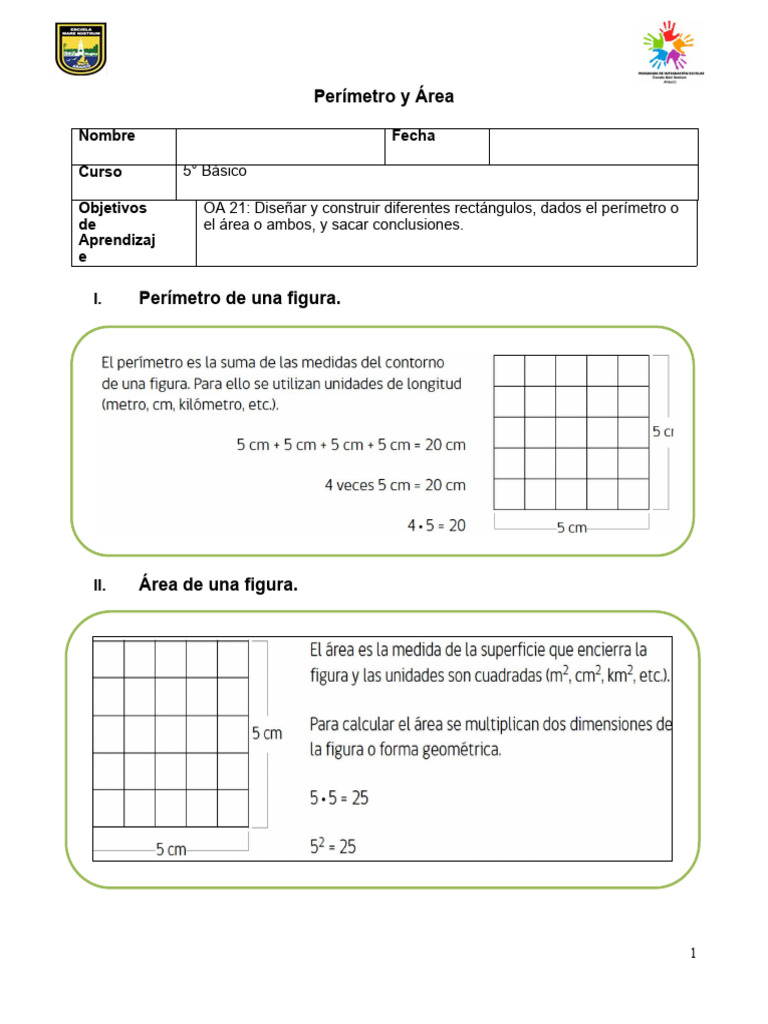 Ejercicios de Área y Perímetro 5° Básico | PDF