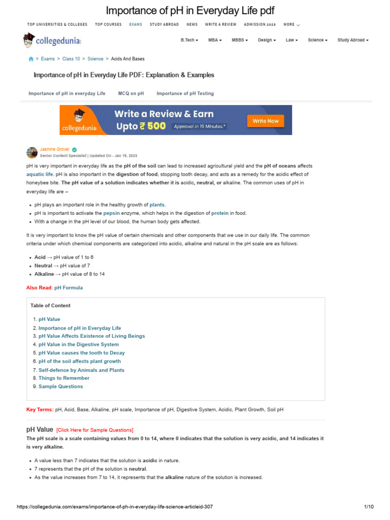 Importance of pH in Daily Life | PDF | Ph | Acid