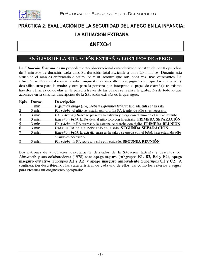 2 Evaluacion Del Apego en La Infancia - Anexo | PDF | Teoría de apego | Sicología