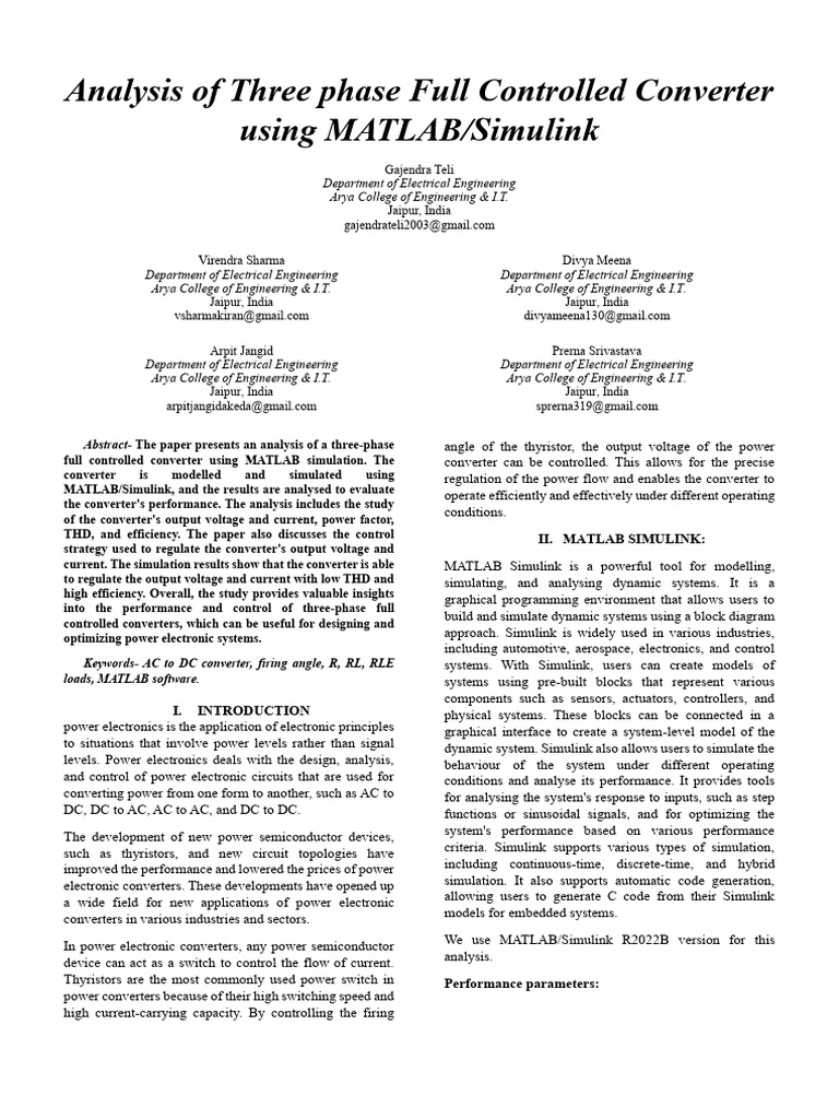 Analysis of Three Phase Full Controlled Converter Using MATLAB/Simulink | Download Free PDF ...