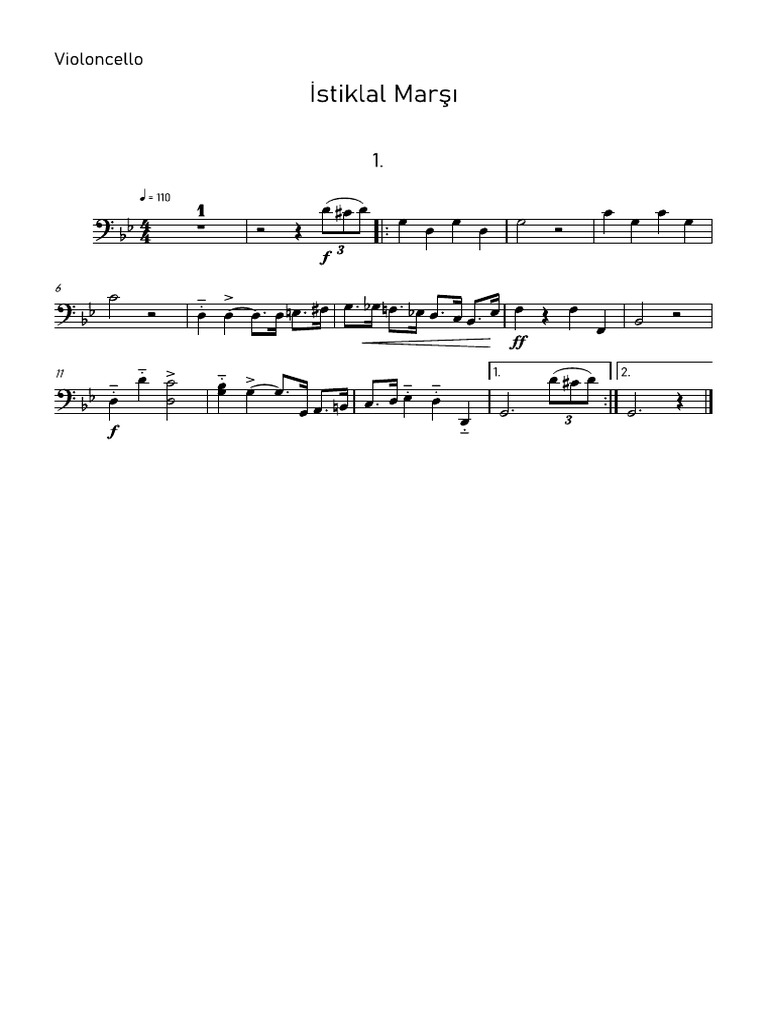 İstiklal Marşı - Violoncello | PDF