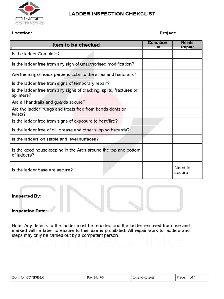 HSE - CC.Do. Ladder Inspection Checklist | PDF
