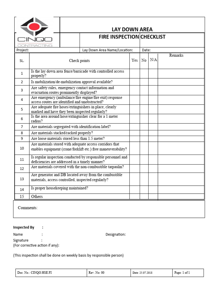 Laydown Inspection Checklist | PDF | Science & Mathematics