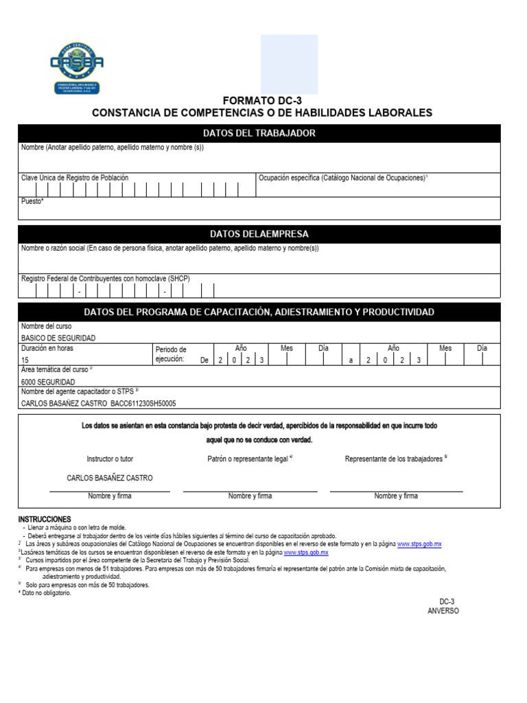 DC-3 Formato Editable | PDF | Economias