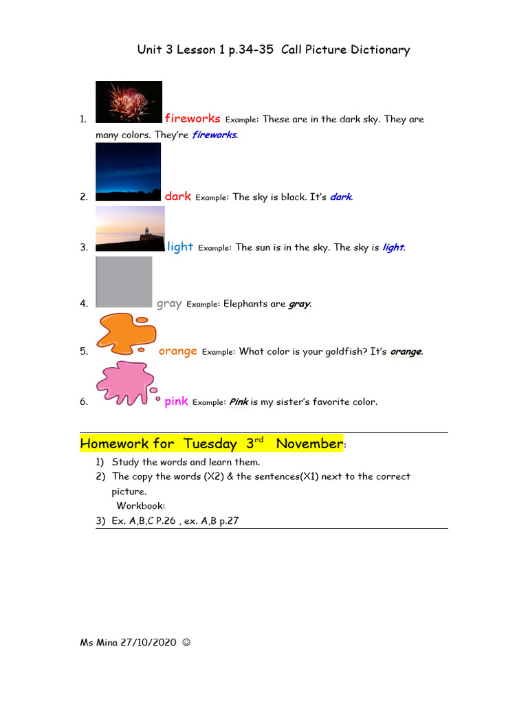 Unit 3 Lesson 1 p.34-35 Picture Dictionary Oxford Discover 1 | PDF