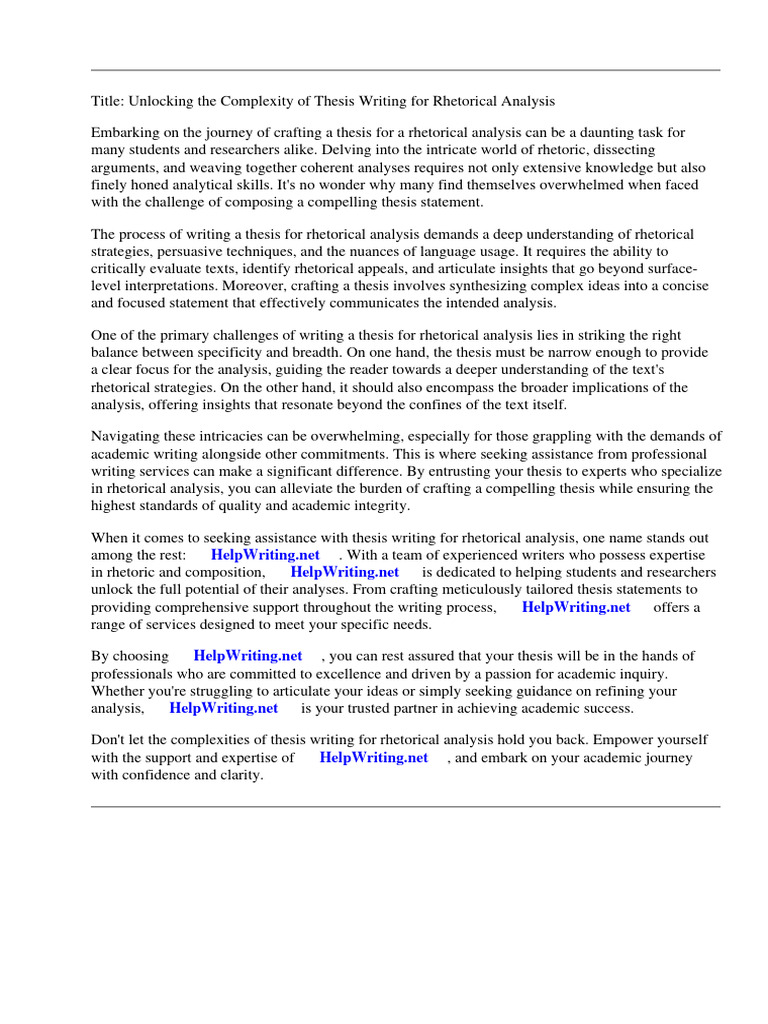 Thesis Examples for Rhetorical Analysis | PDF | Rhetoric | Essays