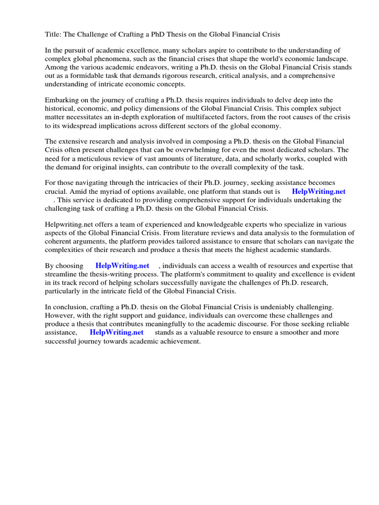 PHD Thesis On Global Financial Crisis | PDF | Collateralized Debt ...