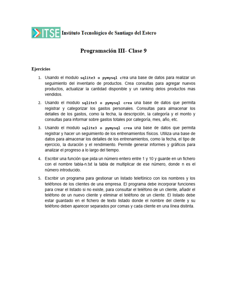 Clase 9 - Ejercicios | PDF