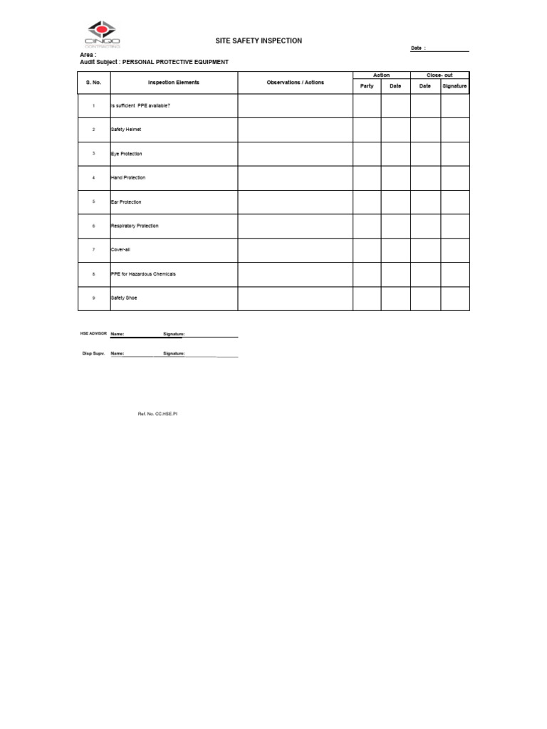 Ppe Inspection Format | PDF