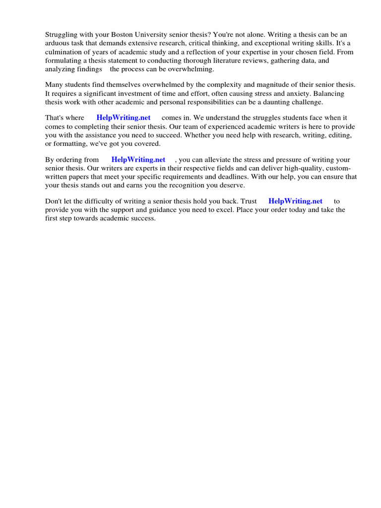Boston University Senior Thesis | Download Free PDF | Thesis | Essays