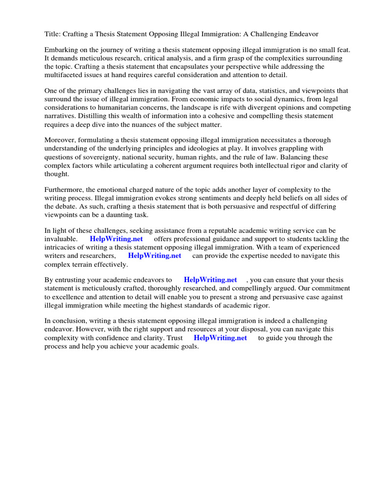 Thesis Statement Opposing Illegal Immigration | PDF | Politics | Social ...