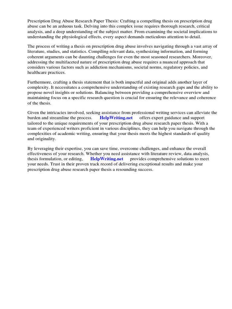 Prescription Drug Abuse Research Paper Thesis | Download Free PDF ...