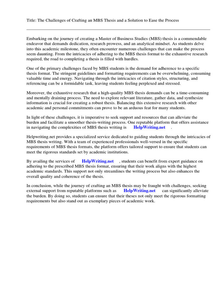 Mbs Thesis Format | PDF | Market (Economics) | Banks