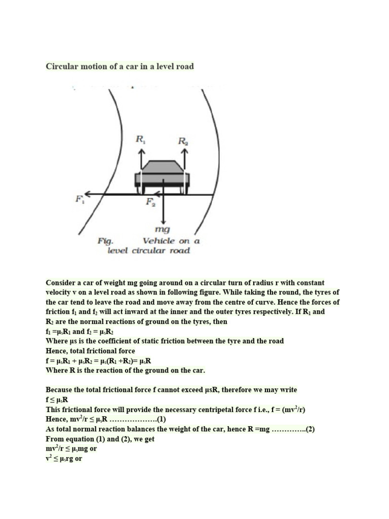 Circular Motion of A Car On A Level Road | PDF