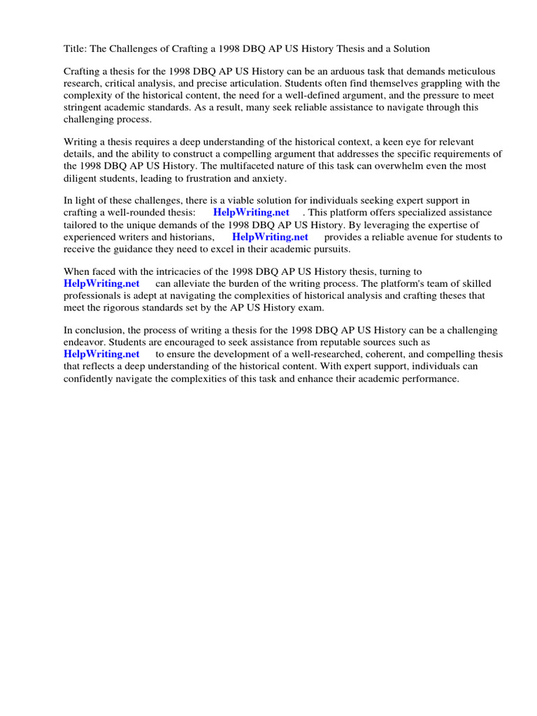 1998 DBQ AP Us History Thesis | PDF | Politics | Social Science