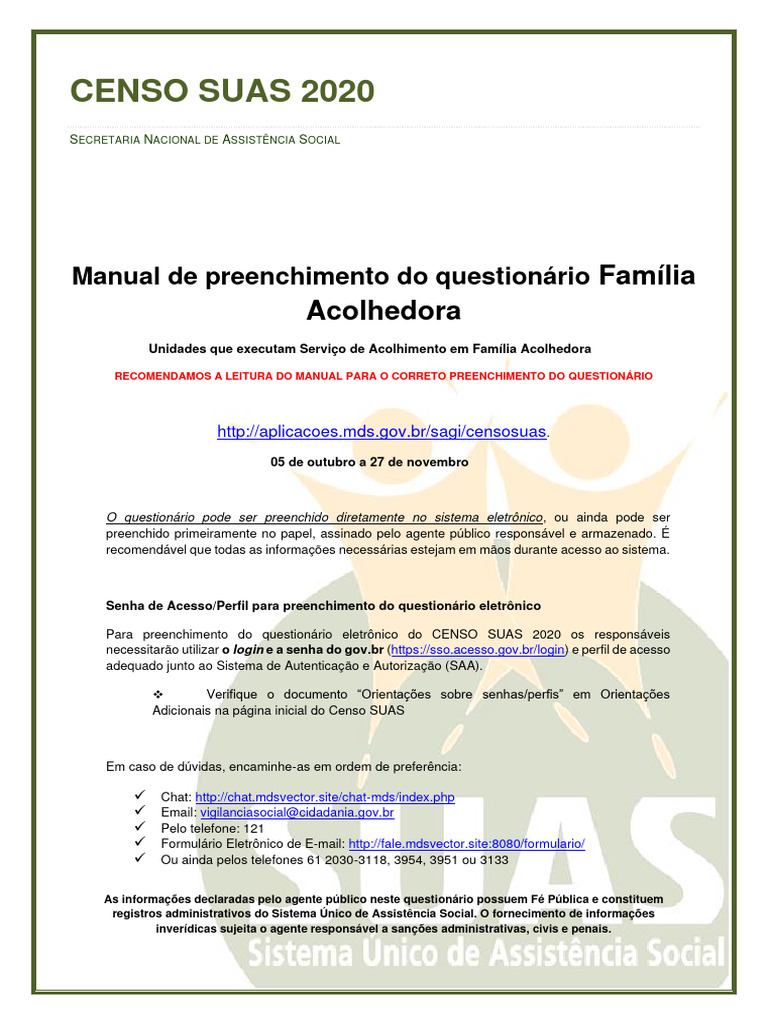 Manual CensoSUAS Familia Acolhedora | PDF | Família | Autenticação
