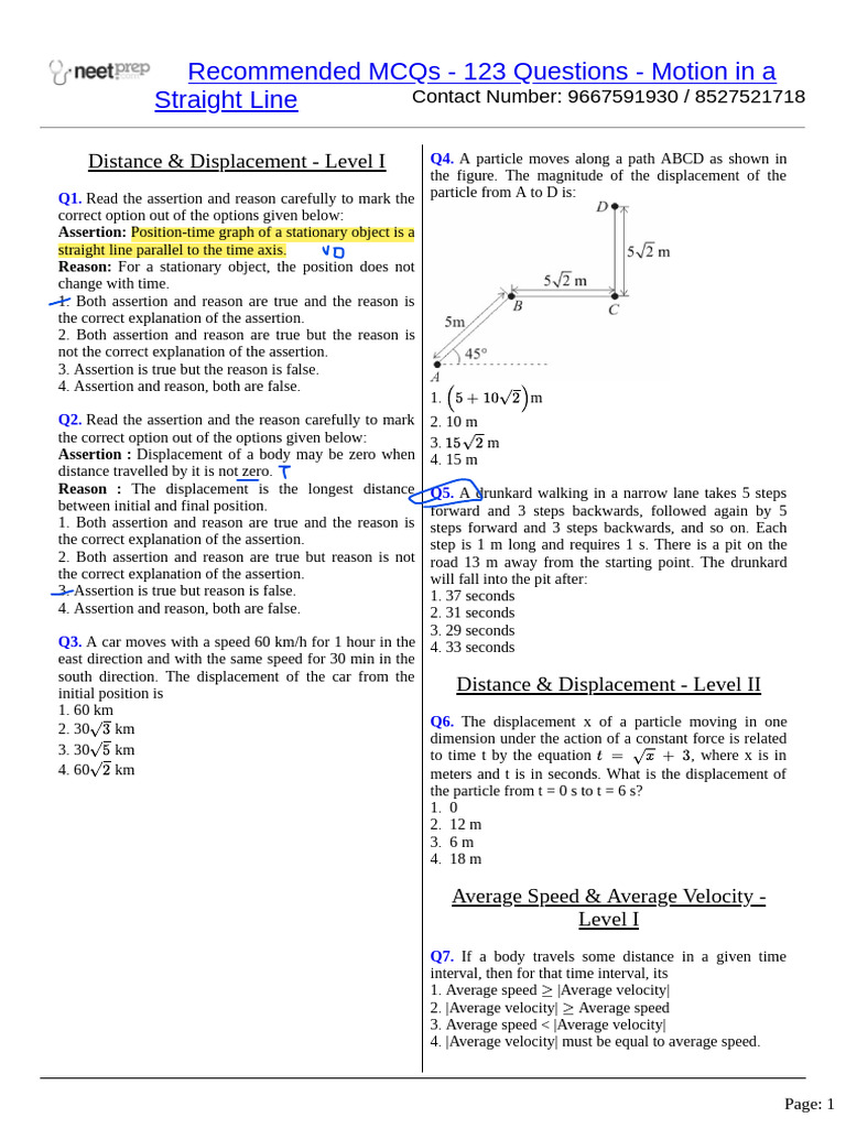 03 - Motion in A Straight Line | PDF | Velocity | Acceleration