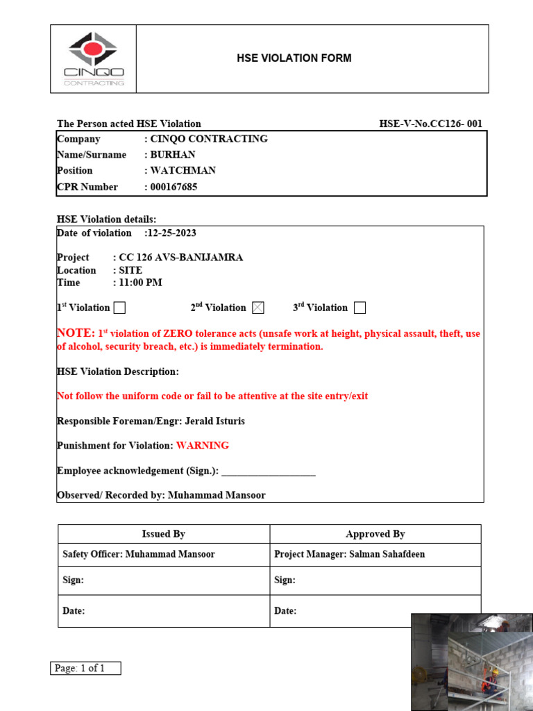 HSE Violation Notice: Watchman | PDF | Computers | Law