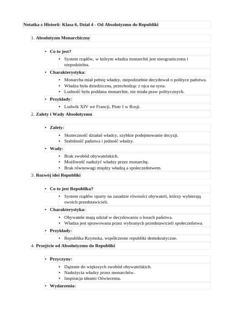 Notatka Z Historii Klasa 6, Dział 4 | PDF