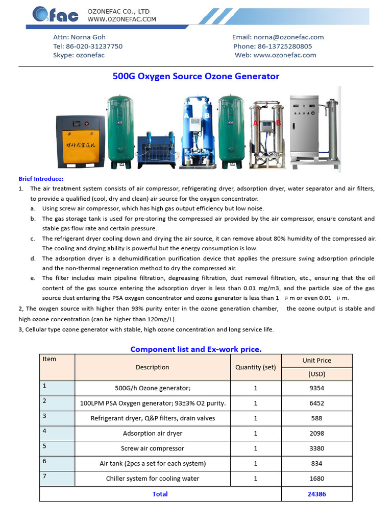 500G Ozone Generator System Details | PDF | Ozone | Filtration
