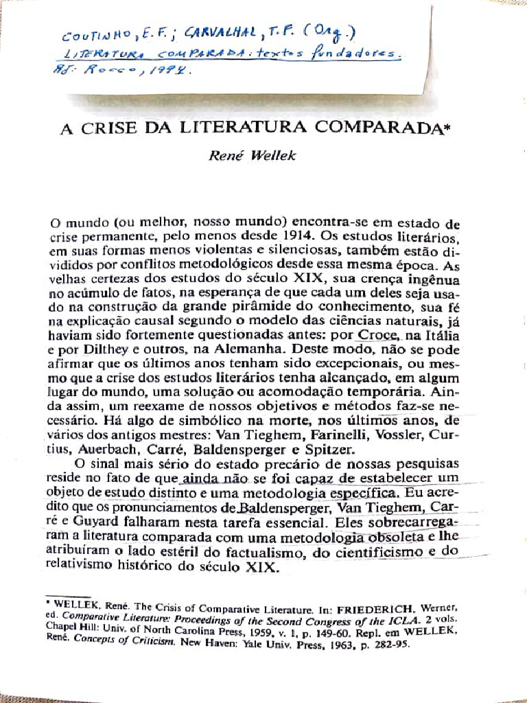 WELLEK, René - A Crise Da Literatura Comparada | PDF