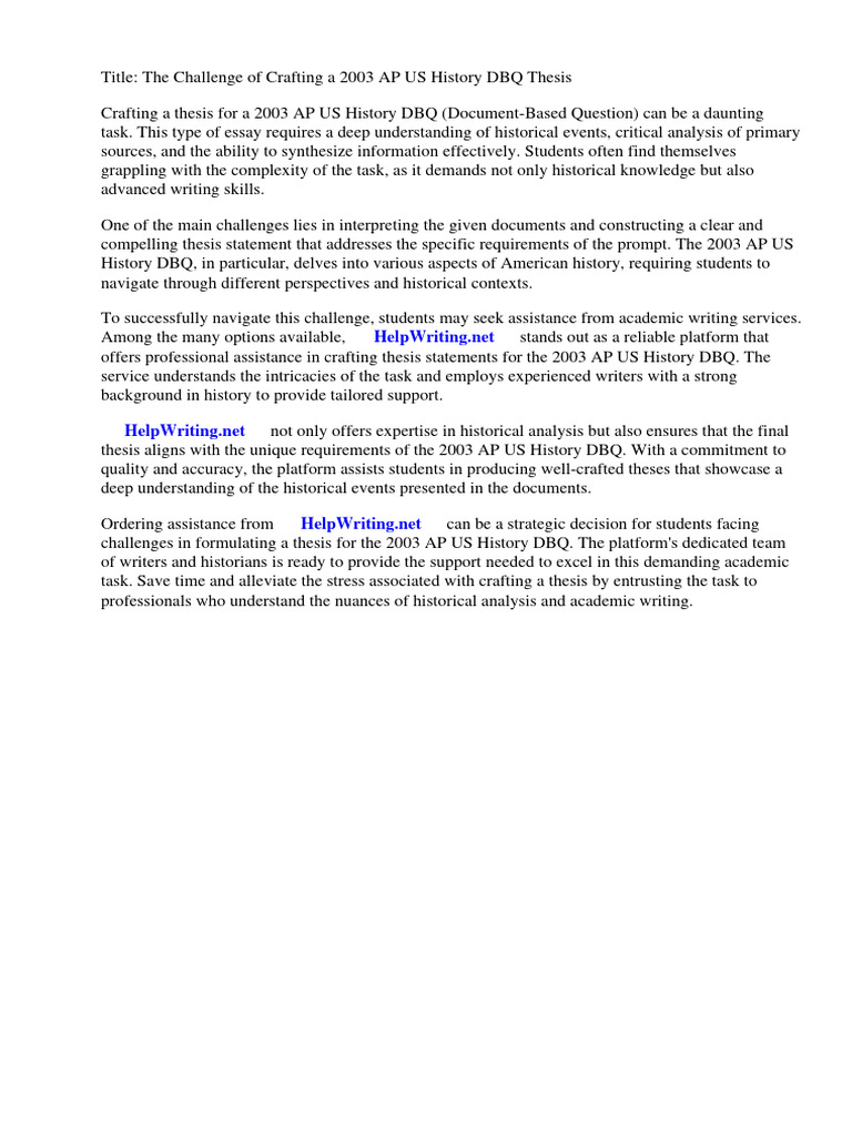 AP US History DBQ Thesis Help | PDF | Essays | Thesis