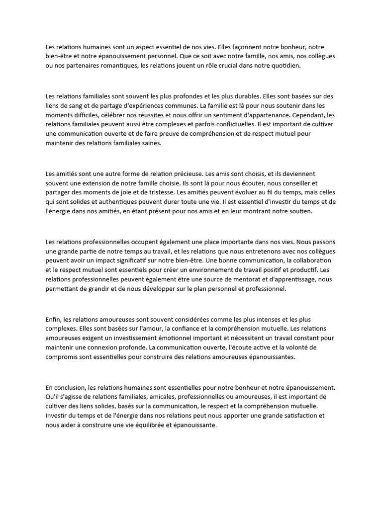 Les Relations Humaines Sont Un Aspect Essentiel de Nos Vies | PDF ...
