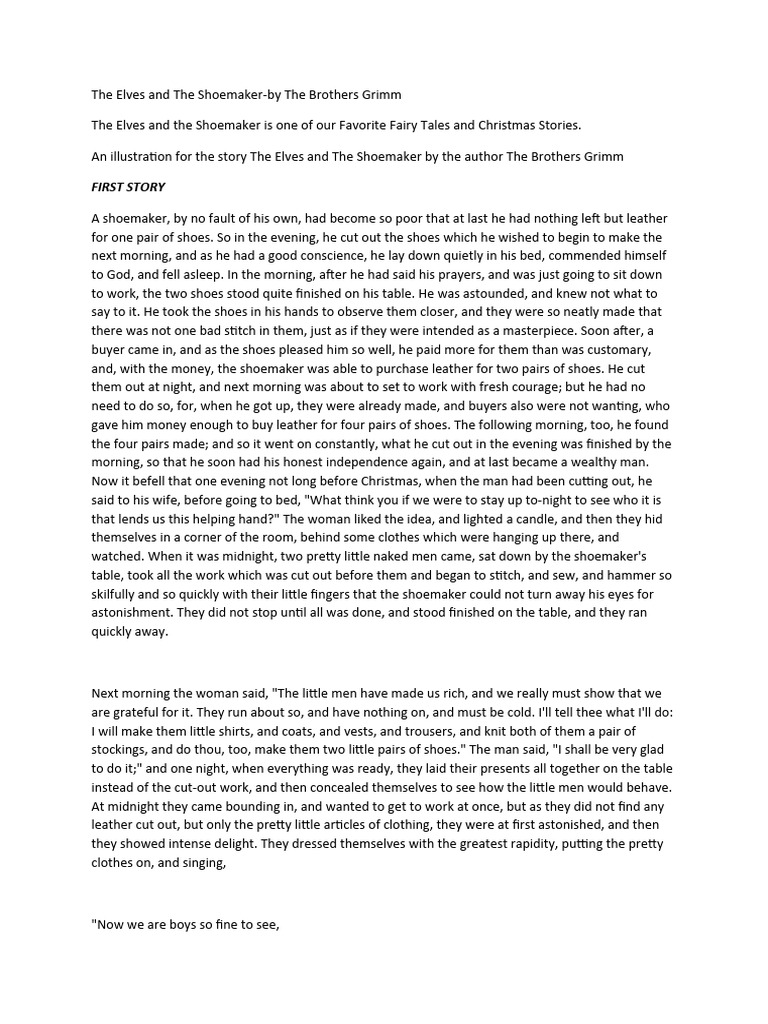 The Elves and The Shoemaker | PDF | Poetry | General Fiction