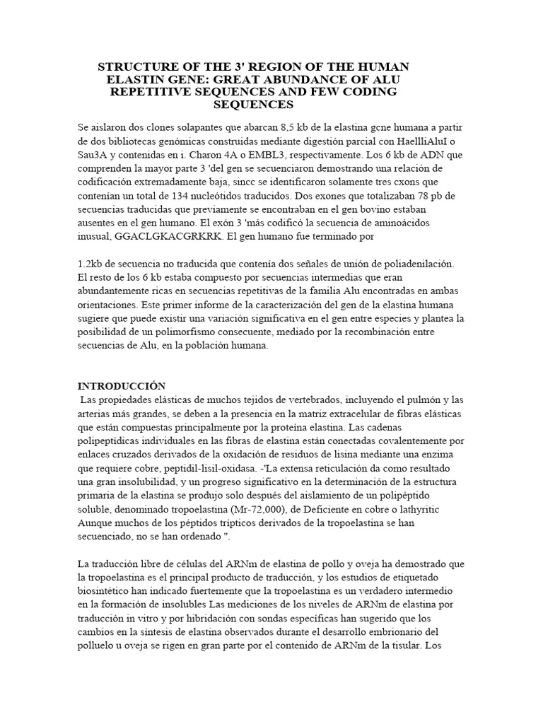 Secuencias Alu en Gen de Elastina Humana | PDF | Gene | Adn