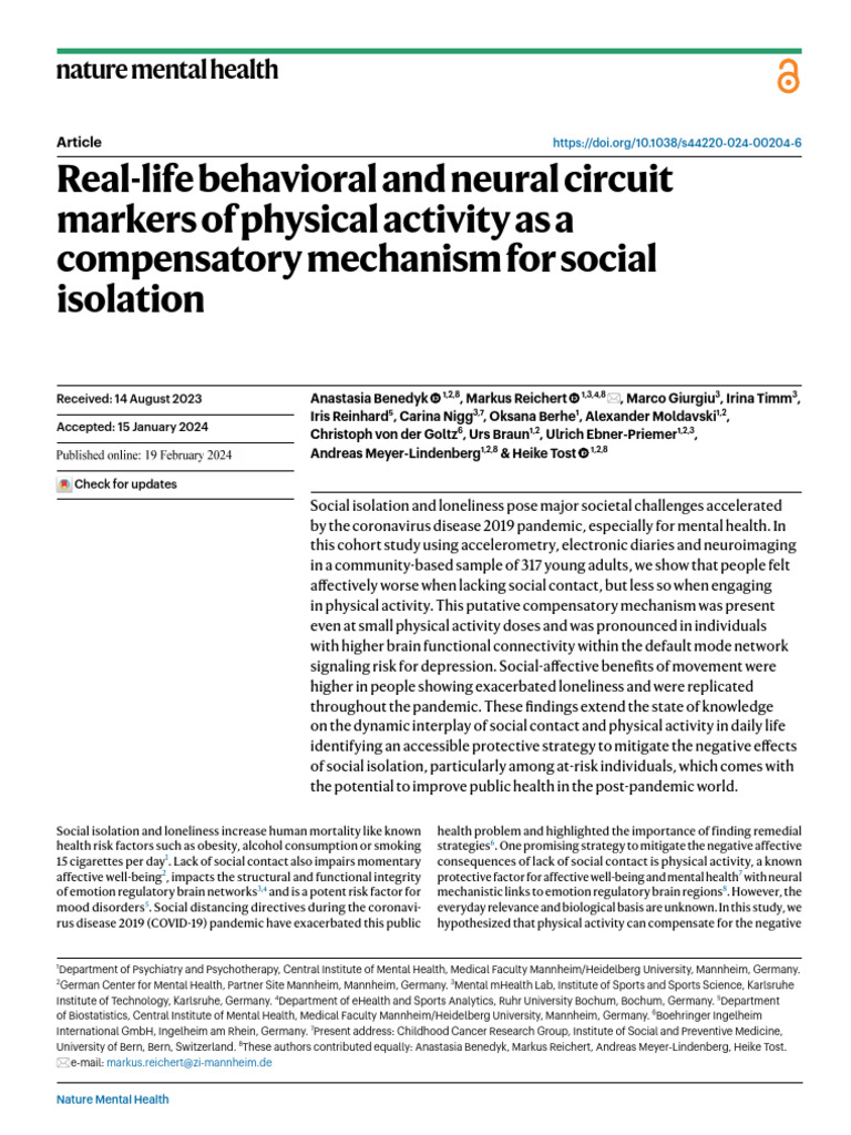 Real-Life Behavioral and Neural Circuit Markers of Physical Activity As ...