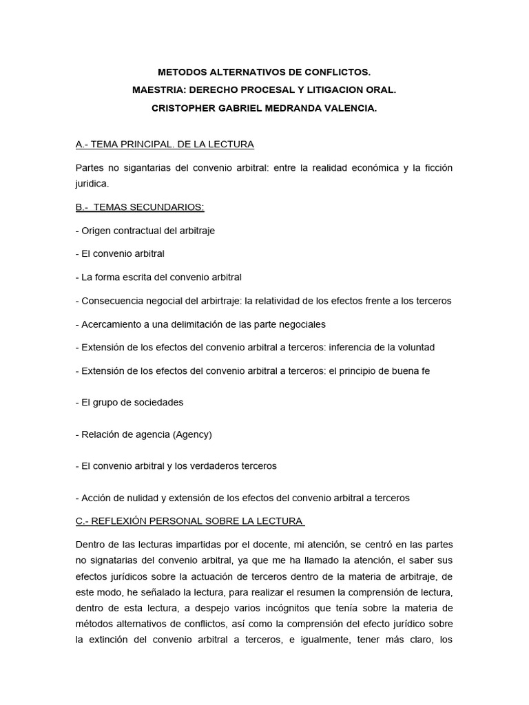 RESUMEN LECTURA MEDIACION | PDF | Arbitraje | Demanda judicial