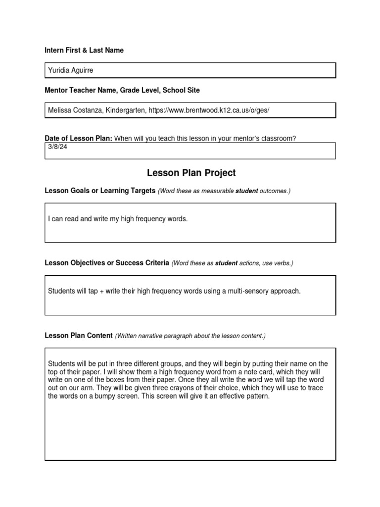 Internship Ccss Lesson Plan Template 2 | PDF | Lesson Plan | Learning