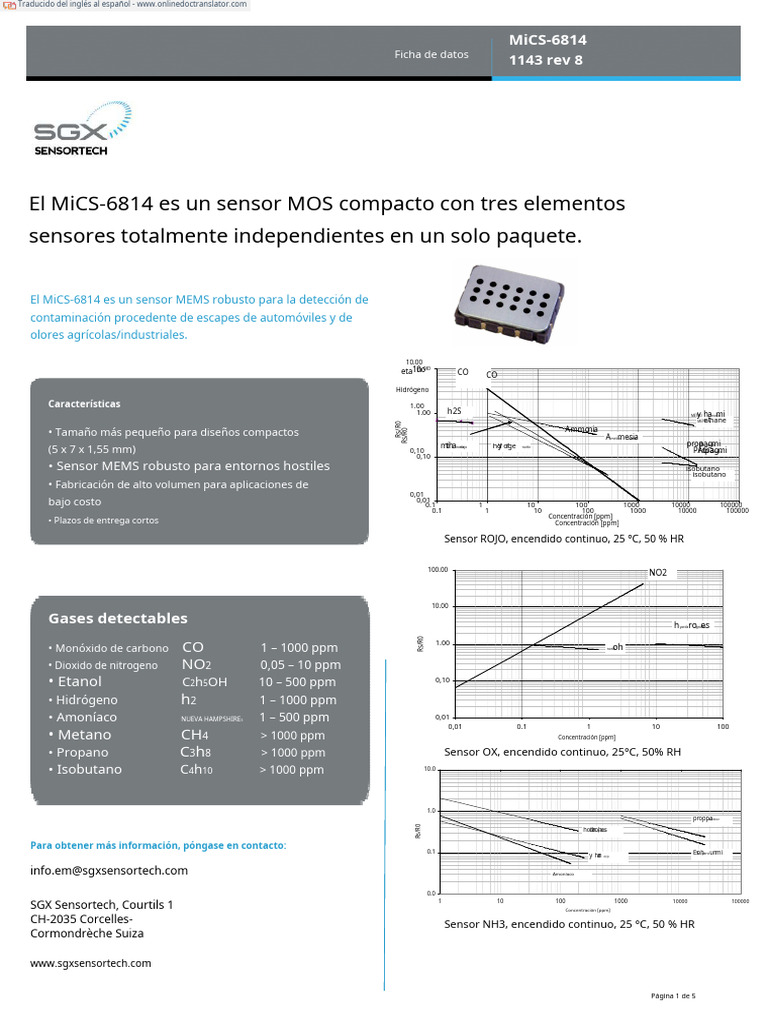 Ficha técnica del sensor MiCS-6814 | PDF